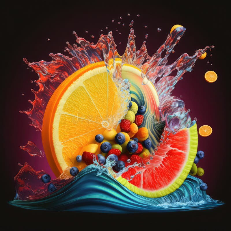 Splash of Fresh Fruits in Water. AI Generative Illustration Stock ...
