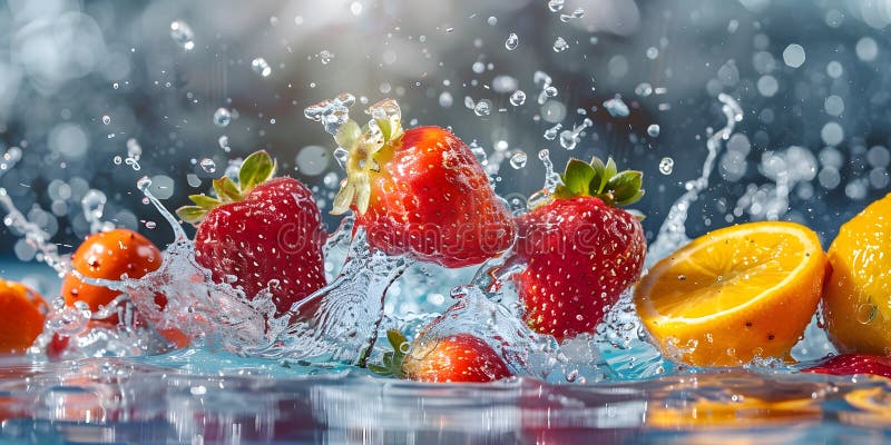 Splash of Fruits and Berries in the Water Stock Photo - Image of ...