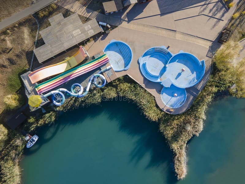 Splash Fun Water Aqua Park. Aerial View Stock Photo - Image of city ...