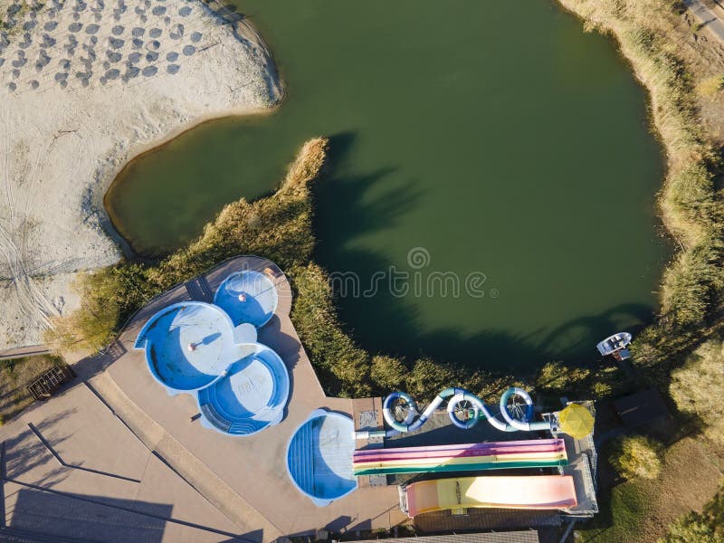 Splash Fun Water Aqua Park. Aerial View Stock Photo - Image of play ...