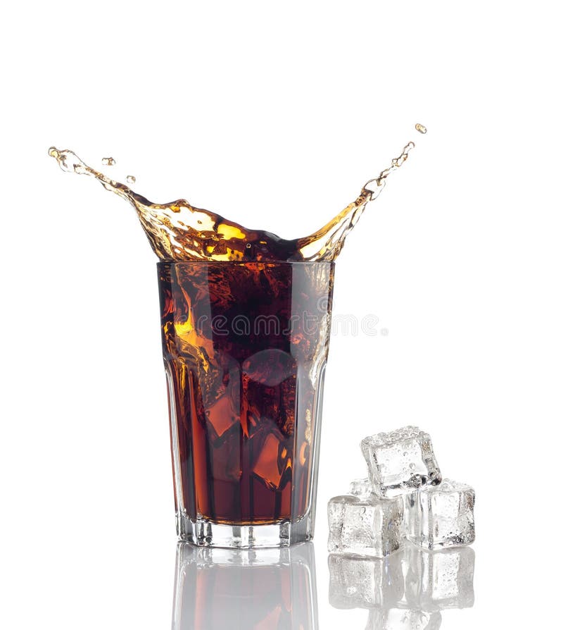 Splash in Glass of Cola with Ice Cubes Stock Photo - Image of ...