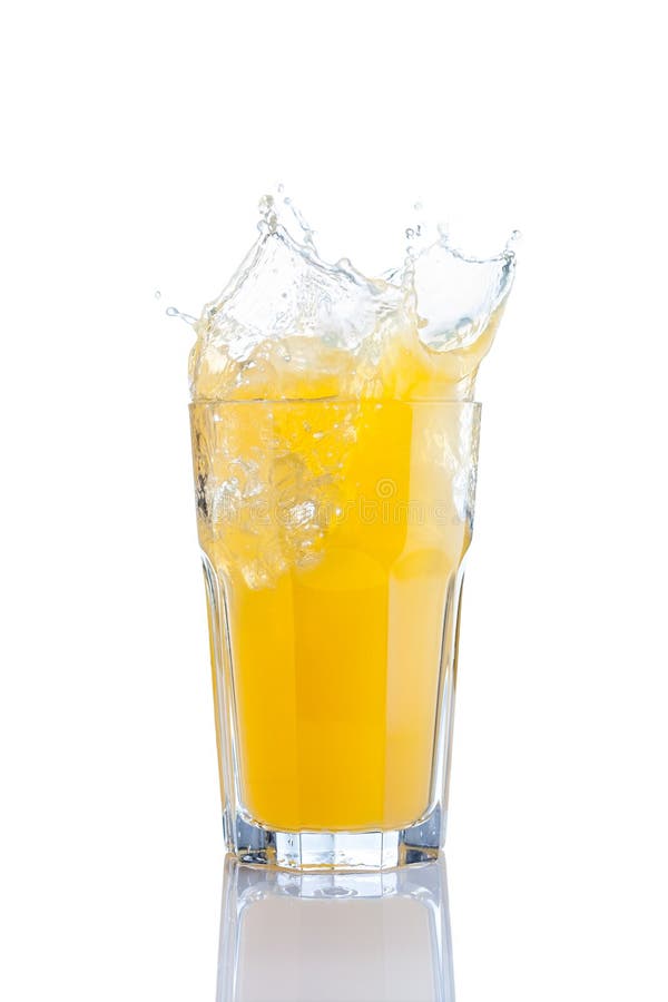 Splash in Glass of Orange Soda with Ice Cubes Stock Image - Image of ...