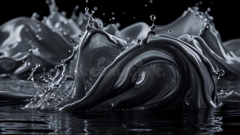 Splash of Grey Liquid Isolated in Black Ai Generated Stock Illustration ...