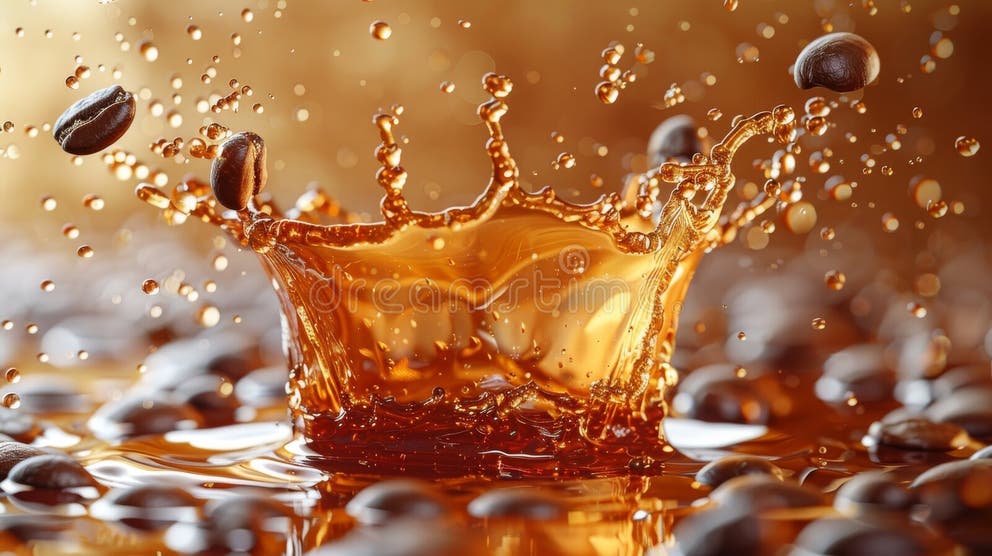 A Splash of Hot Liquid Coffee Falling on a Coffee Bean Isolated on a ...