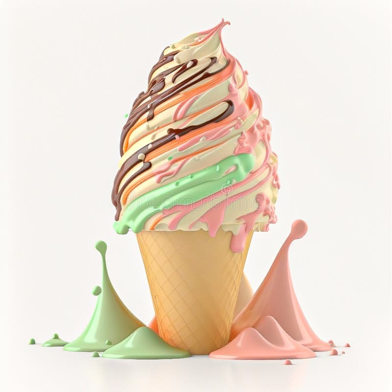 Splash of Ice Cream Cone with Various Flavors on the Beach Stock ...