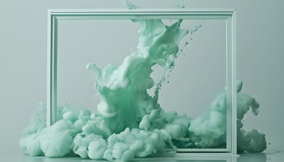 Splash of Light Green Ink and Frame on Grey Background Stock Image ...