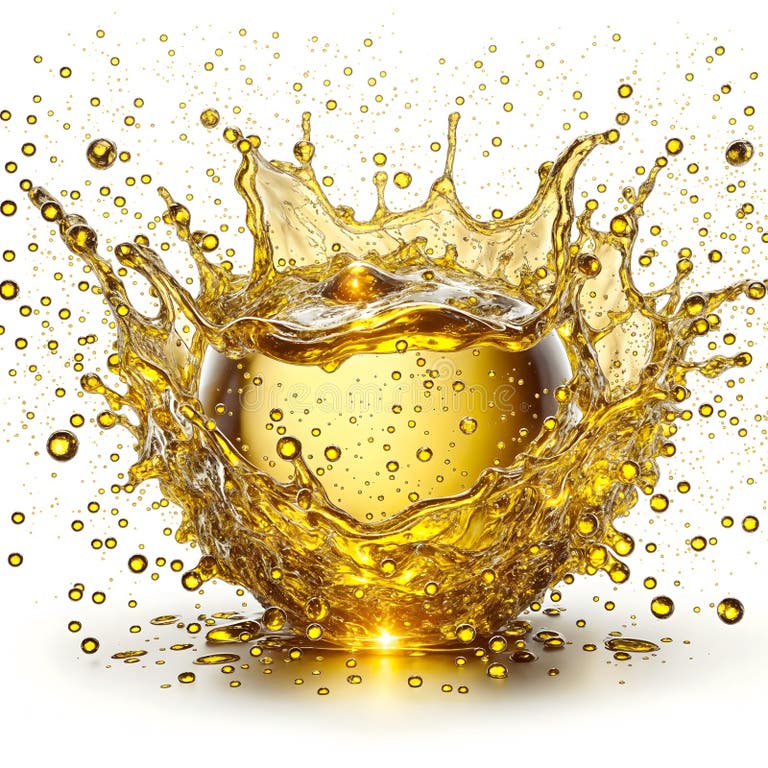 A Splash of Liquid Gold, with Droplets in Motion, Forms a Wave-like ...