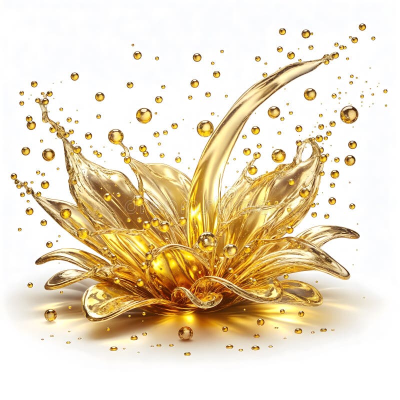 A Splash of Liquid Gold, with Droplets in Motion, Forms a Wave-like ...