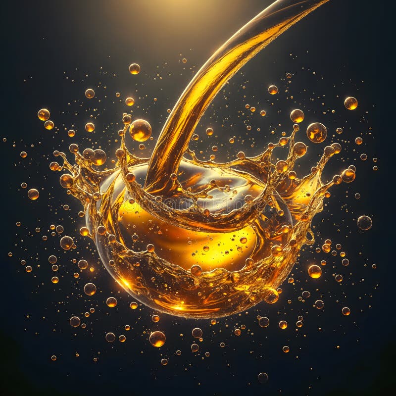 A Splash of Liquid Gold, with Droplets in Motion, Forms a Wave-like ...
