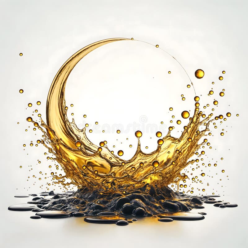 A Splash of Liquid Gold, with Droplets in Motion, Forms a Wave-like ...