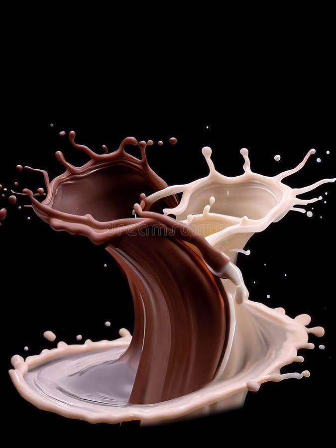 Splash of Liquid Milk or Vanilla and Chocolate with Drops Floating ...