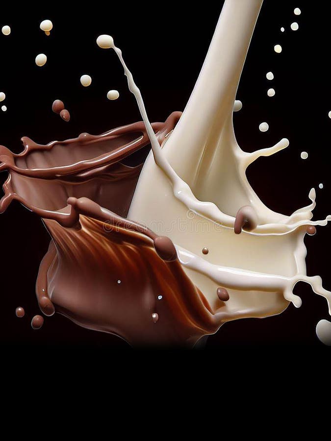 Splash of Liquid Milk or Vanilla and Chocolate with Drops Floating ...