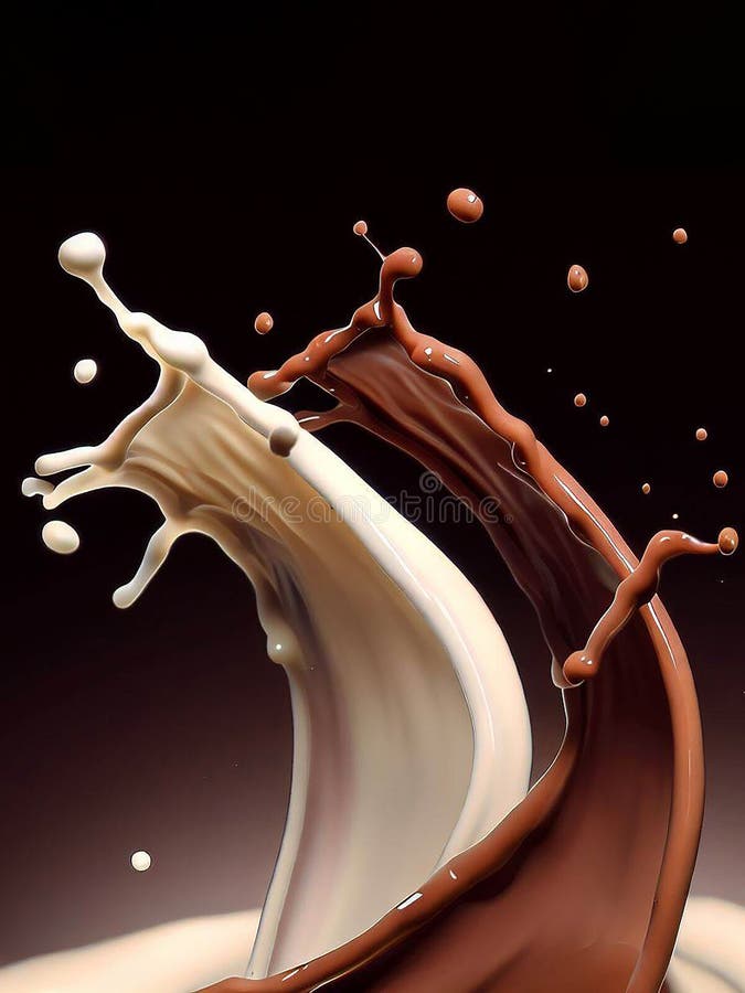 Splash of Liquid Milk or Vanilla and Chocolate with Drops Floating ...