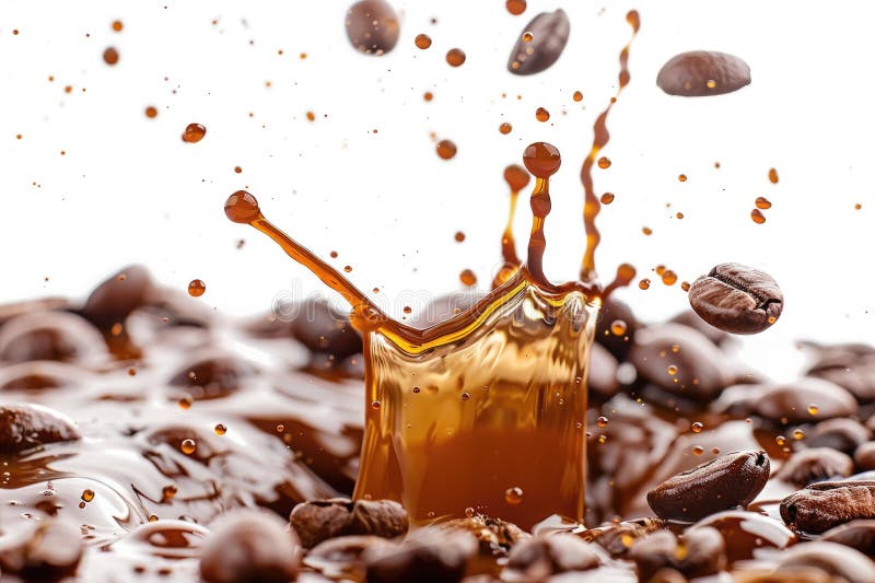 A Splash of Liquid on a Pile of Coffee Beans Stock Photo - Image of ...