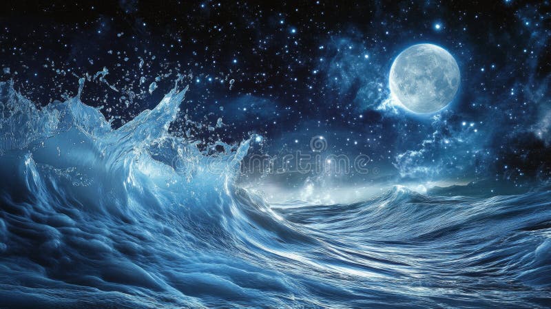 Splash of Liquid Silver Against a Starry Blue Night Backdrop Stock ...
