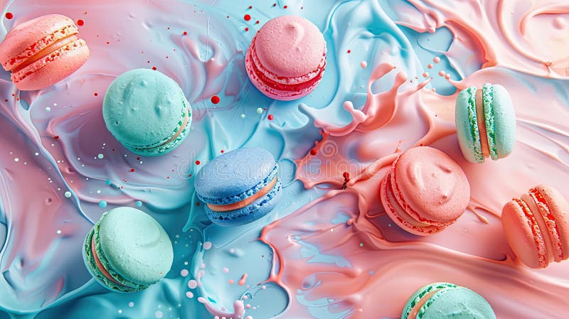 Splash Macarons of Many Different Types. Selective Focus Stock Photo ...