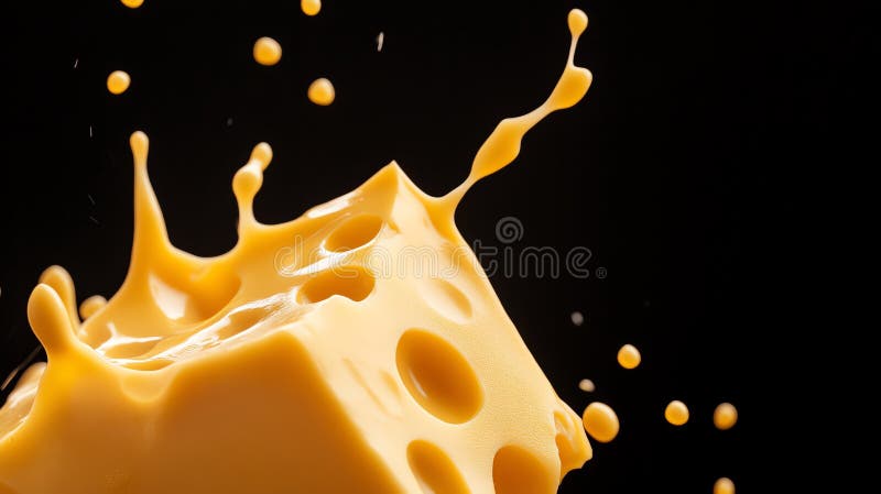 Splash of Melted Cheese with a Block of Cheese on a Dark Background ...