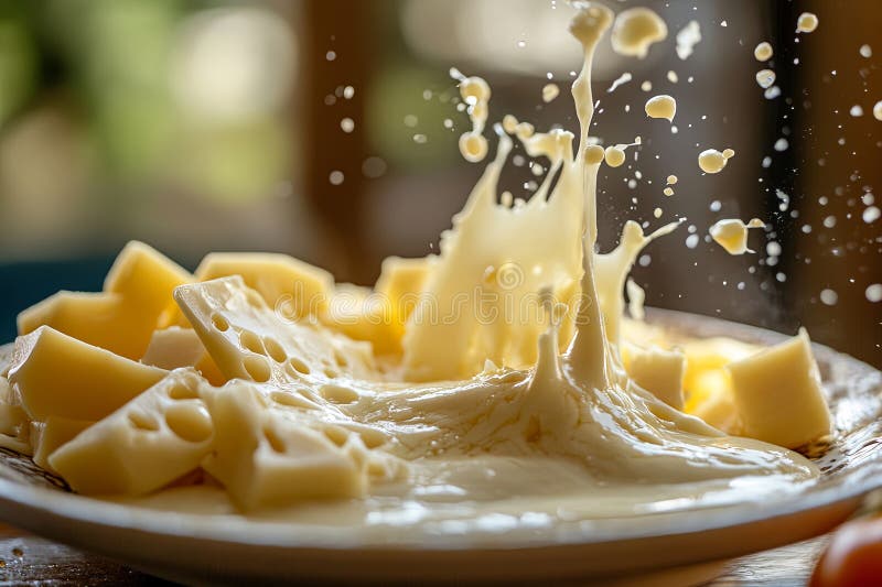 Splash of Melted Cheese Over Various Cheese Cubes Creates Delightful ...