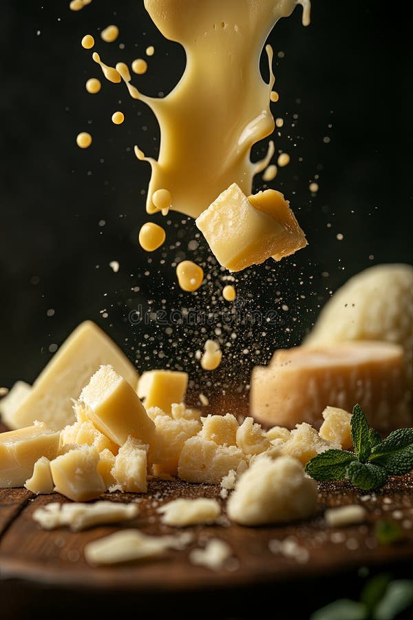 Splash of Melted Cheese Over Various Cheese Types Creates Delightful ...