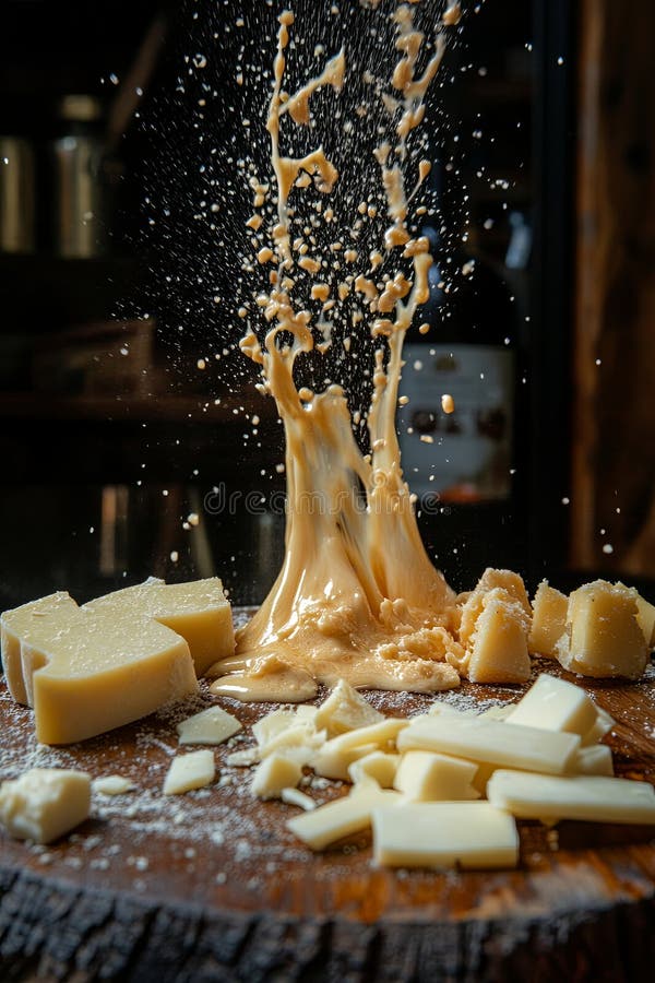 Splash of Melted Cheese Over Various Cheese Types Creates Delightful ...