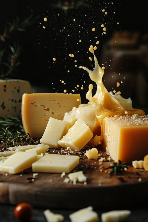 Splash of Melted Cheese Over Various Cheese Types Creates Delightful ...
