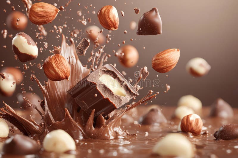 Splash of Melted Chocolate with Hazelnuts and Chocolate Covered Nuts ...