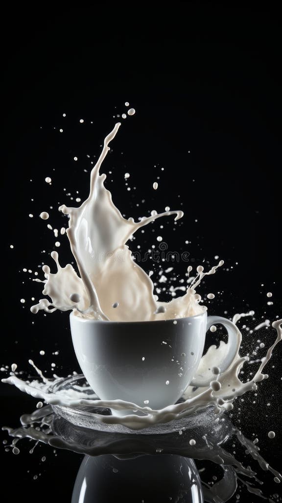 Splash of Milk in a Cup on Black Background Stock Image - Image of ...