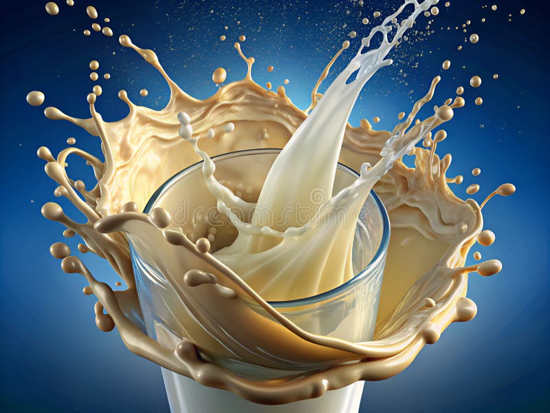 A Splash of Milk is Dramatically Flowing Out of a Glass Container Stock ...