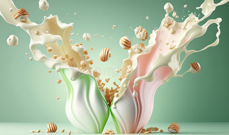 A Splash of Milk and Milkshakes into a Glass Stock Illustration ...