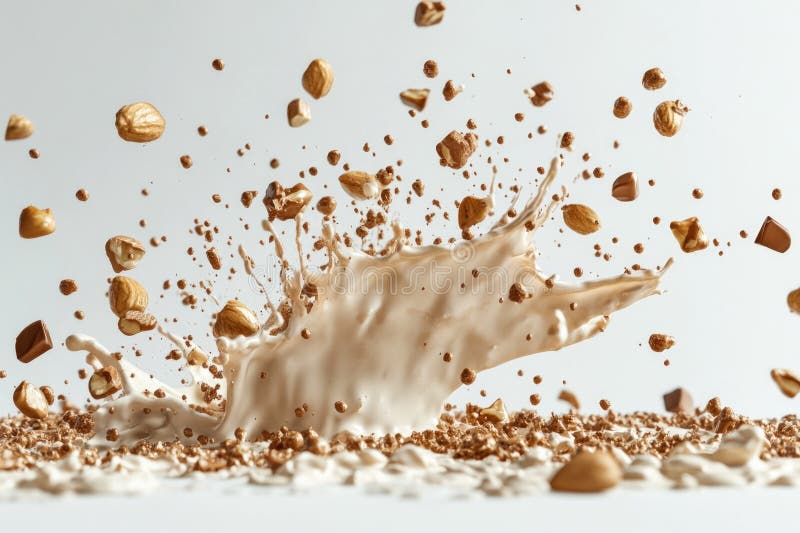 A Splash of Milk and Nuts on a White Surface, Great for Food or Beauty ...