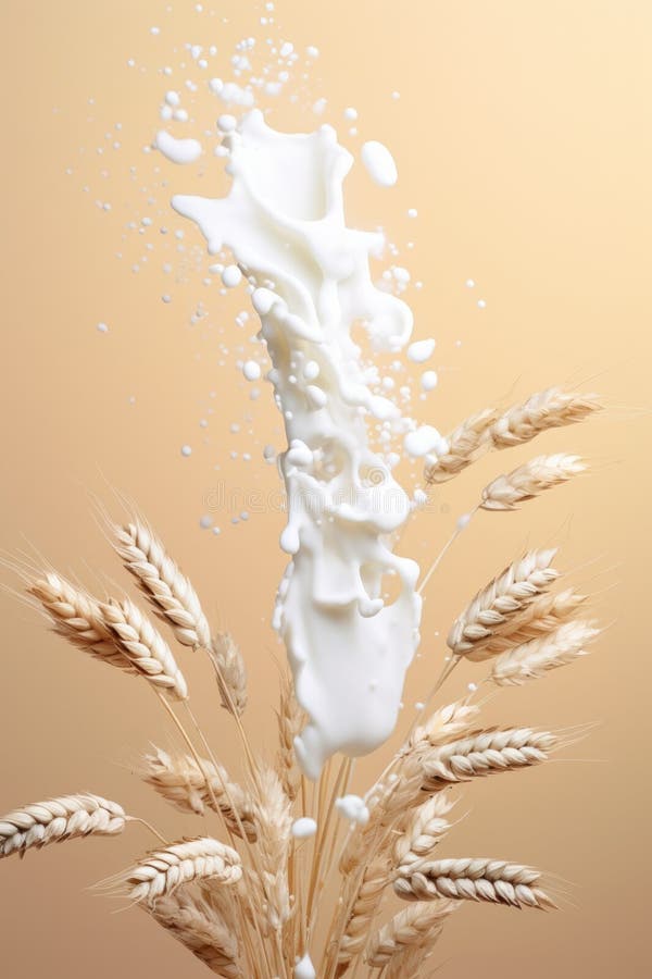 Splash of Milk and Oat Spikelets in the Air. Oat Milk Levitation Stock ...