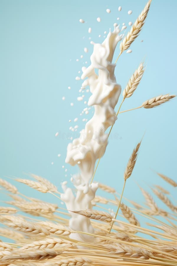 Splash of Milk and Oat Spikelets in the Air. Oat Milk Levitation Stock ...