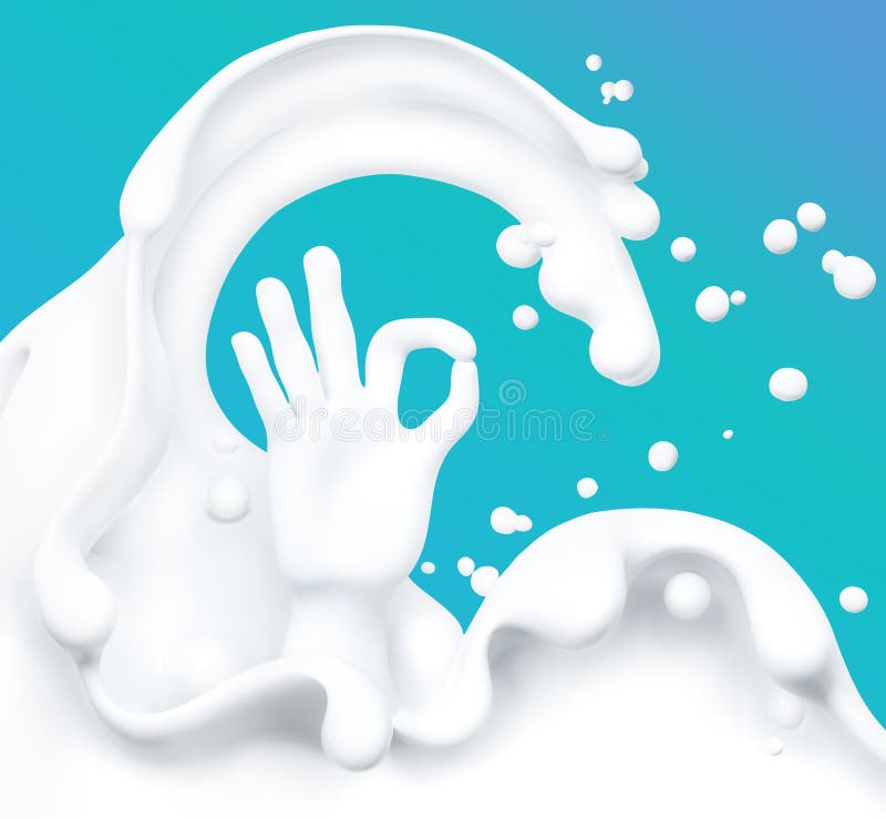 Splash Milk and Ok Isolated on Blue Background, Abstract 3d Rendering ...