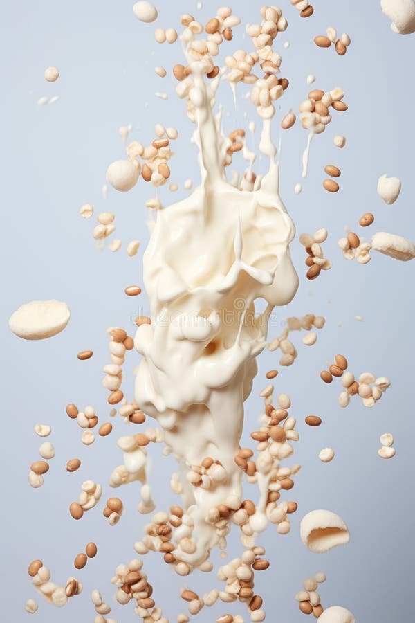 Splash of Milk and Soy Beans in the Air. Soy Milk Levitation Stock ...