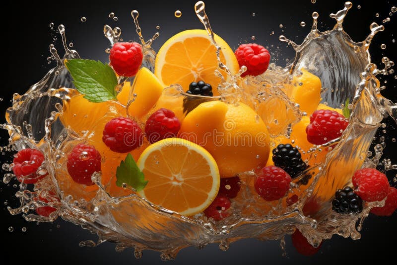 AI Generative. the Splash of Mixed Fruits Juice. Stock Illustration ...