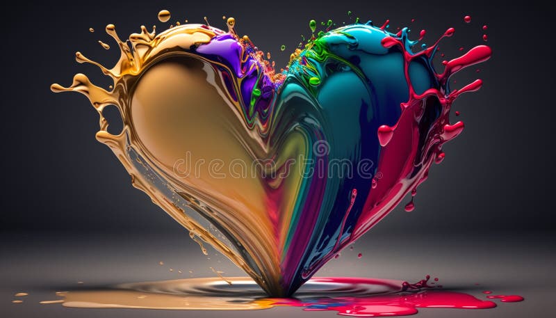 Splash of Multi-colored Paint in the Form of a Heart, Generative Ai ...