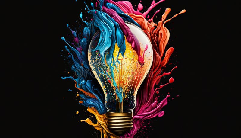 Splash of Multi-colored Paints in the Form of a Light Bulb, Generative ...