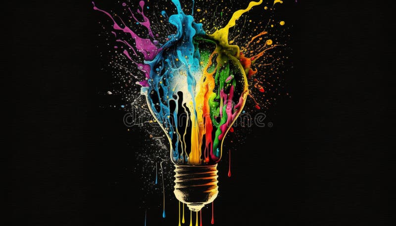 Splash of Multi-colored Paints in the Form of a Light Bulb, Generative ...