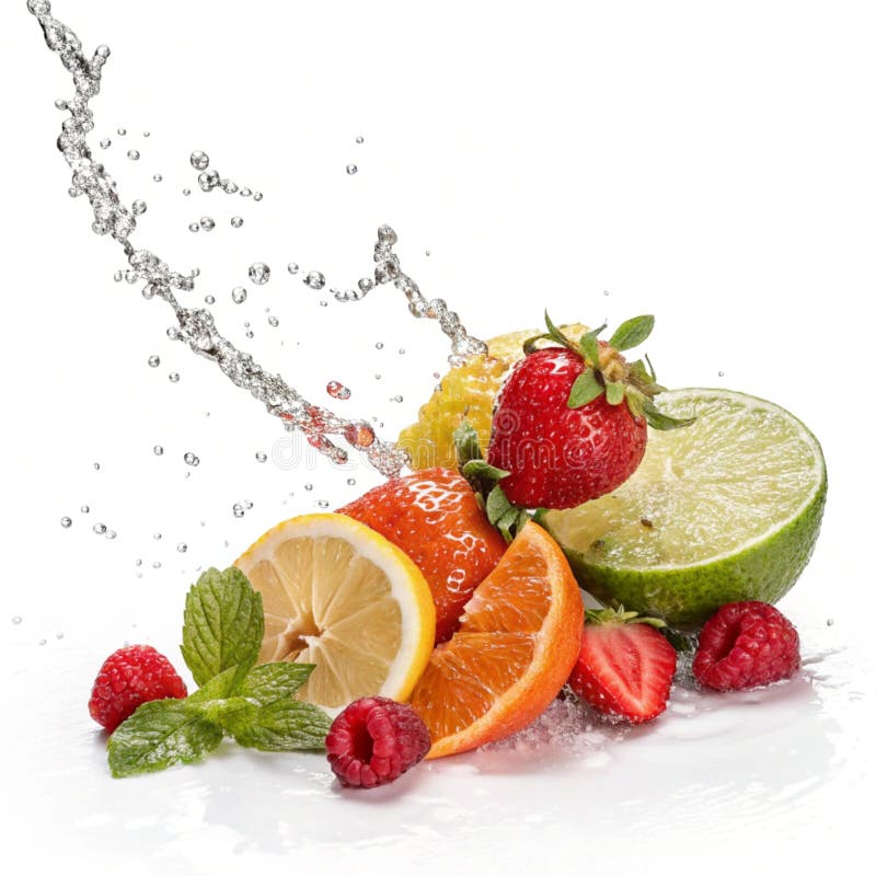 Splash of Nature Refreshing Fruit Elements Isolated on White Background ...