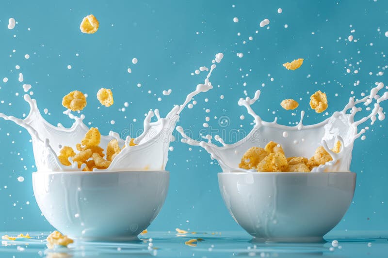 Splash of Nutrition, Corn Flakes and Milk Breakfast Scene Stock ...