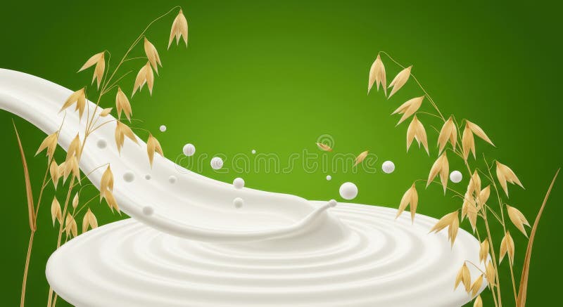 Splash of Oat Milk with Swaying Oat Stalks on Vibrant Green Background ...