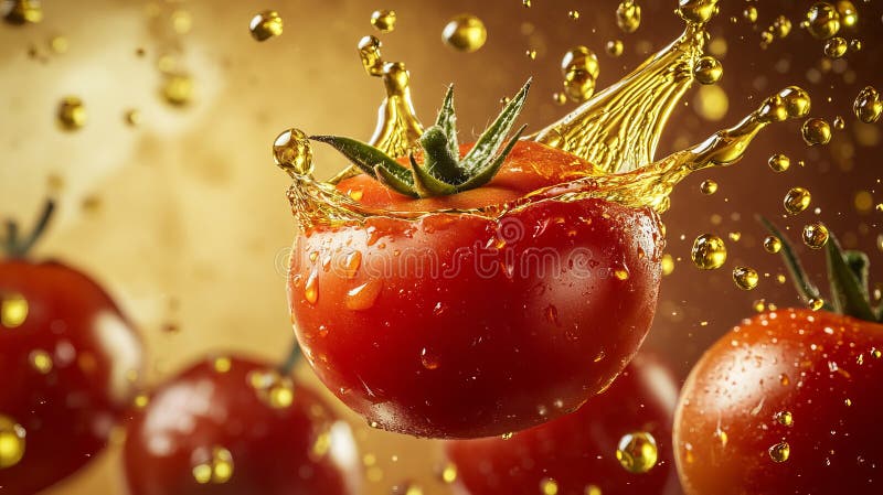 Splash of Olive Oil on Fresh Tomato Stock Illustration - Illustration ...