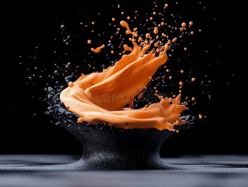 A Splash of Orange Liquid on a Black Surface Stock Photo - Image of ...