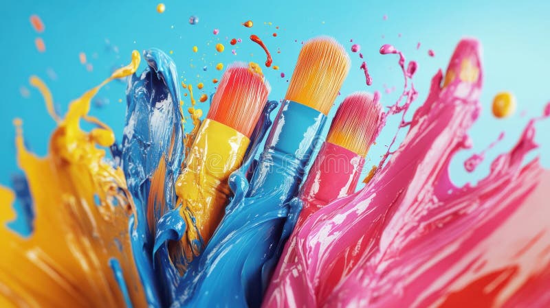 A Splash of Paint with a Bunch of Different Colored Brushes Stock Image ...