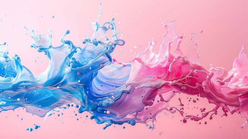 Splash of Pink and Blue Icing, Milk on a Pink Background. Generated by ...