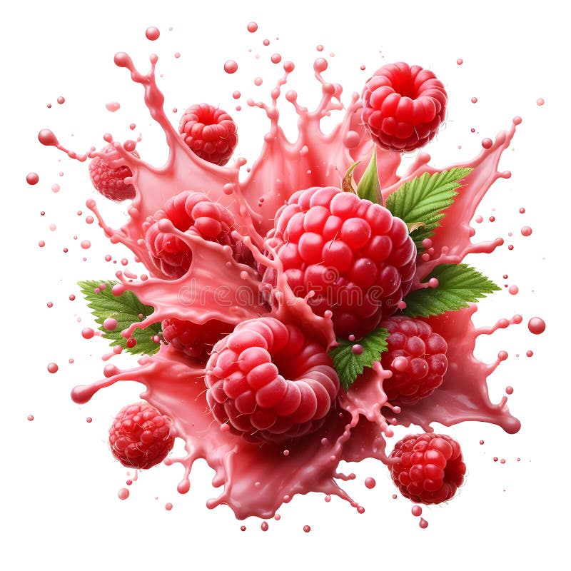 A Splash of Raspberry Juice Surrounds a Cluster of Raspberries, Some of ...