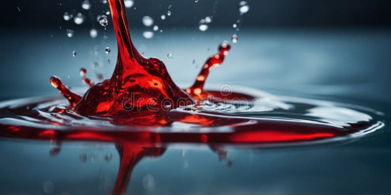 A Splash of Red Liquid with a Reflection on a Gray Surface. Stock Photo ...