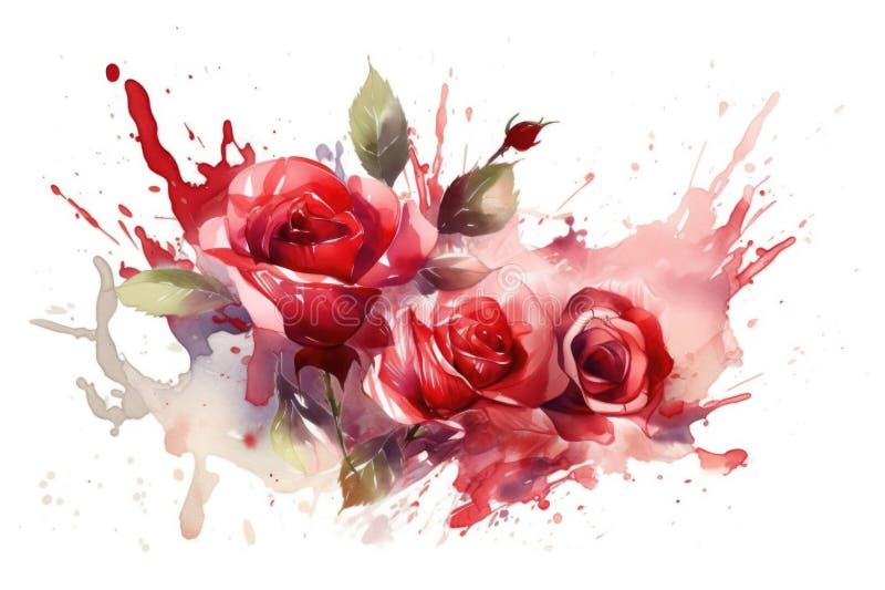 Splash of Red Roses in Watercolor Style Illustration Stock Photo ...
