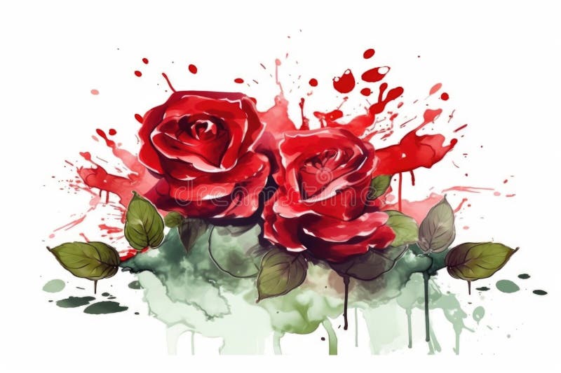 Splash of Red Roses in Watercolor Style Illustration Stock Illustration ...