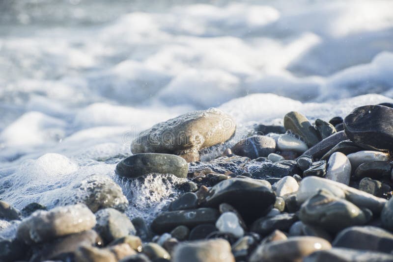Splash of Sea Water and Foam on the Stone Shore Stock Photo - Image of ...